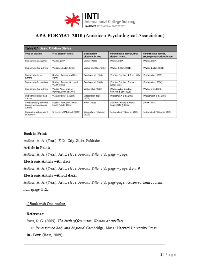 APA FORMAT 2010 (American Psychological Association) : Book in Print ...