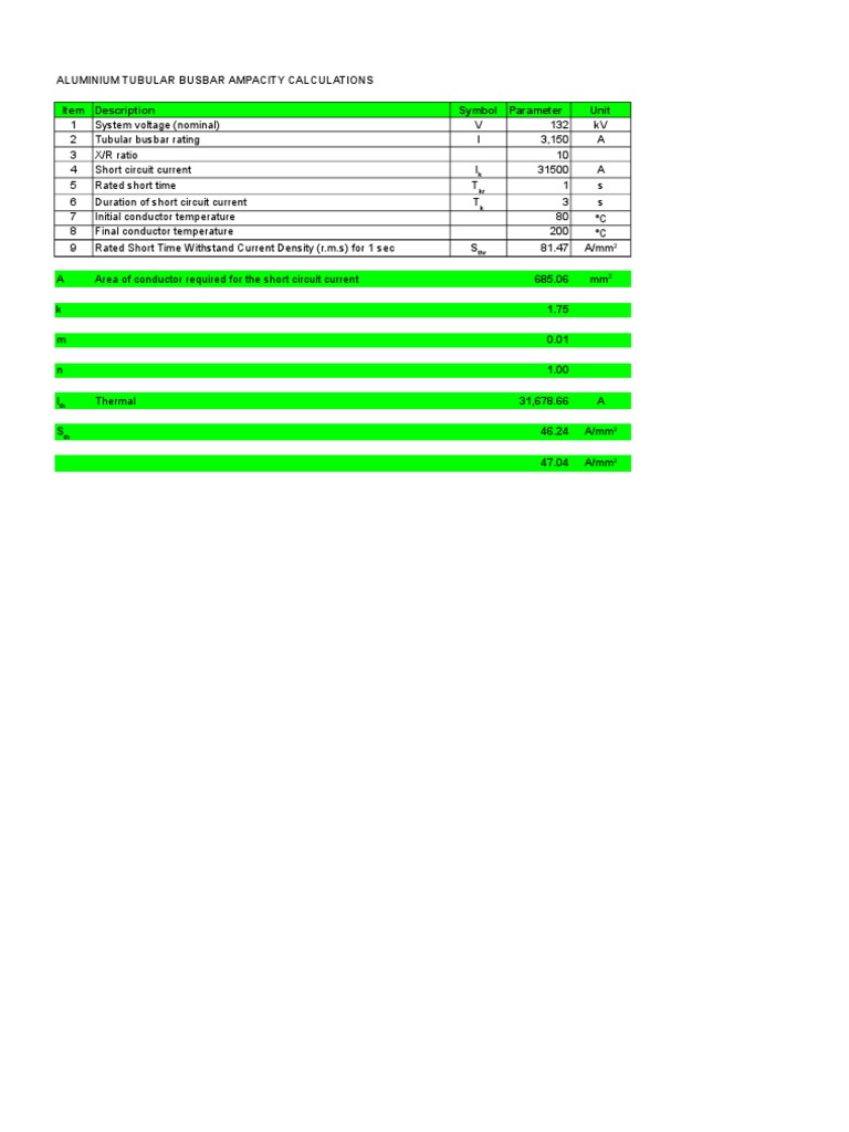 Aluminium Tubular Busbar Sizing Calculations - 132kV | PDF