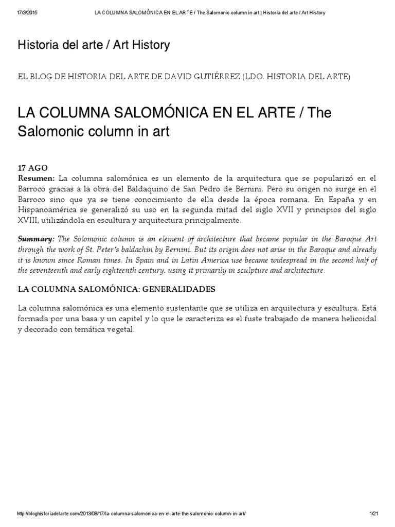 LA COLUMNA SALOMÓNICA en EL ARTE - The Salomonic Column in Art ...