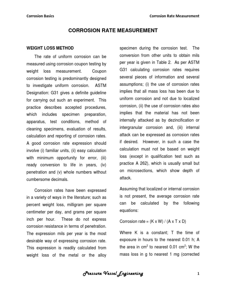 Corrosion Rate Measurement PDF | PDF | Corrosion | Density
