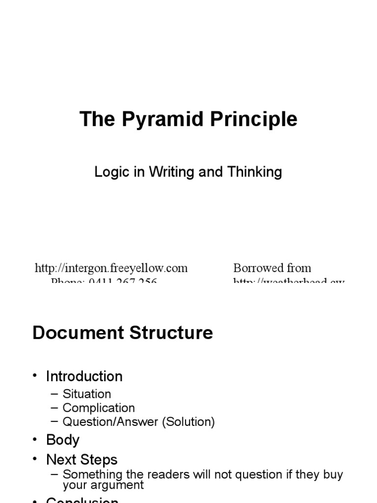 The Pyramid Principle: Logic in Writing and Thinking | PDF | Logic ...