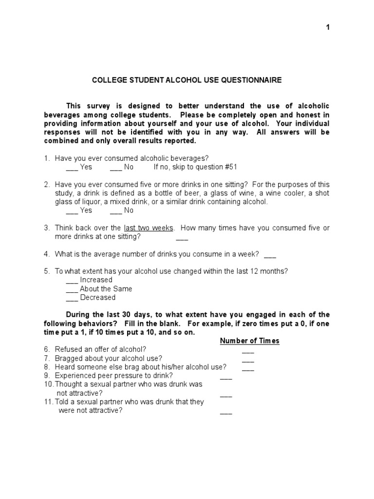 College Alcohol Use Survey | PDF | Alcoholic Drinks | Drink