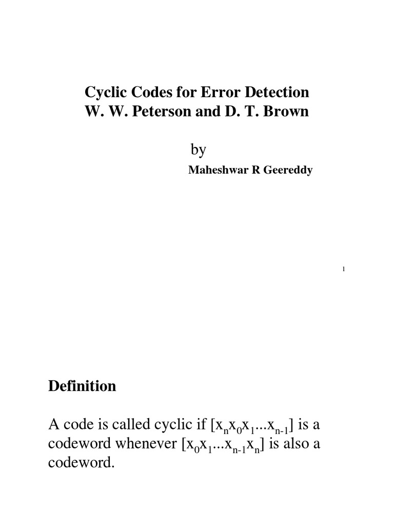 Cyclic Codes For Error Detection | PDF | Division (Mathematics) | Polynomial