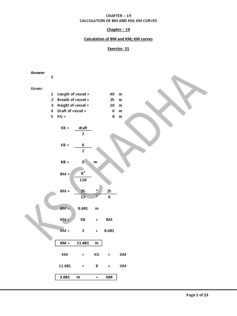 Chapter 19 (Calculation of BM and KM KM Curves) | PDF | Area | Volume