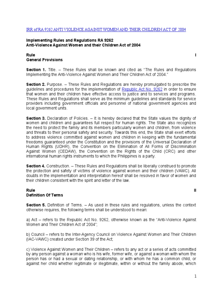 Irr of Ra 9262 Anti Violence Against Women and Their Children Act of ...