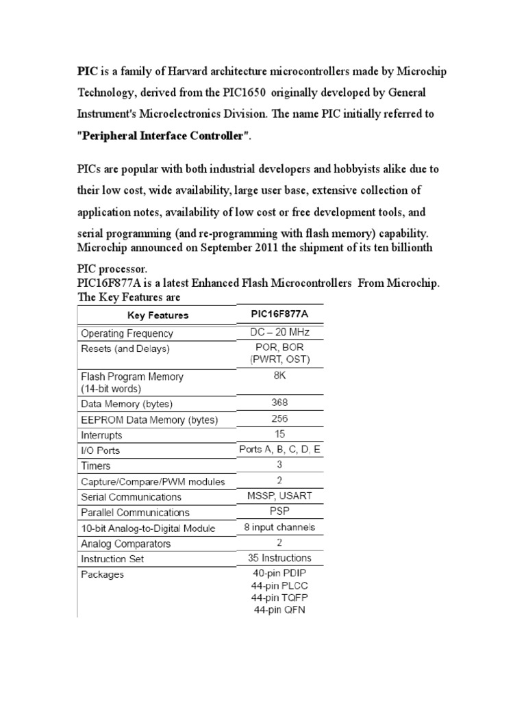 PIC16F877A | PDF | Pic Microcontroller | Microcontroller