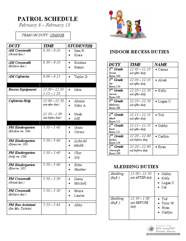 Patrol Schedule ORANGE Feb | PDF