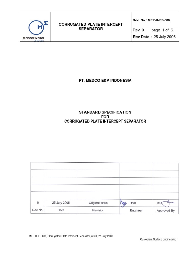 MEP R ES 006 Corrugated Plate Intercept Separator | PDF | Specification ...