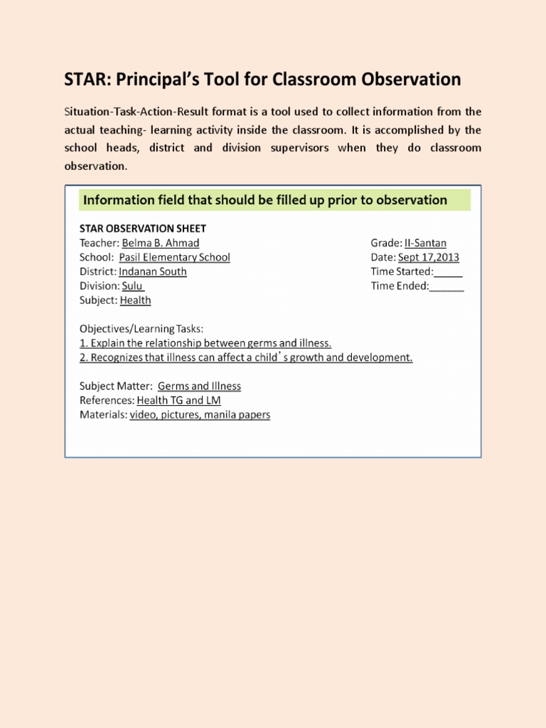 STAR Principal's Tool For Classroom Obervation | PDF