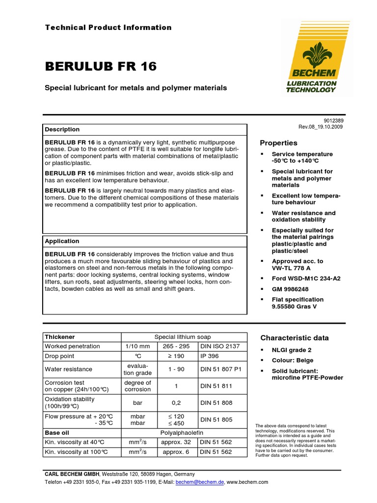 Berulub FR 16 - Lubricant | PDF