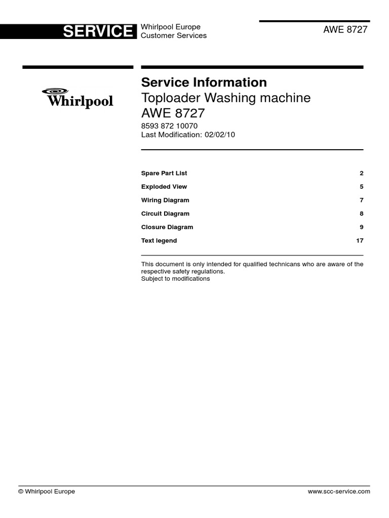 Whirlpool Awe8727 | PDF | Machines | Mechanical Engineering