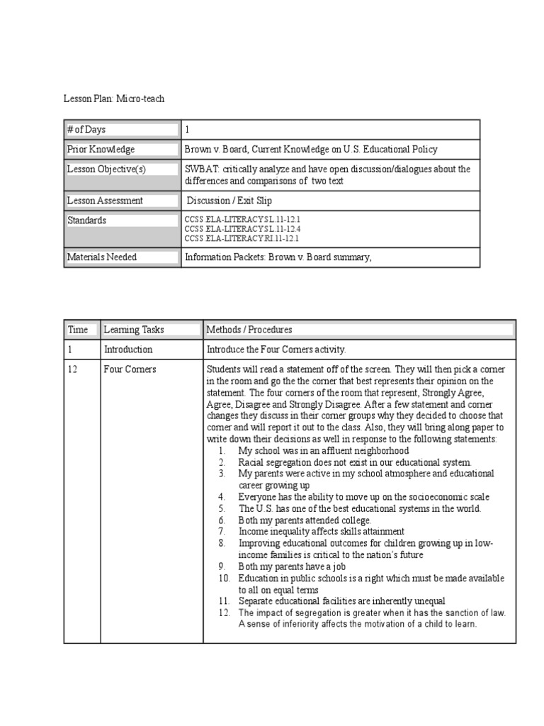 Micro-Teach Lesson Plan on Education Inequality | PDF | Career & Growth ...