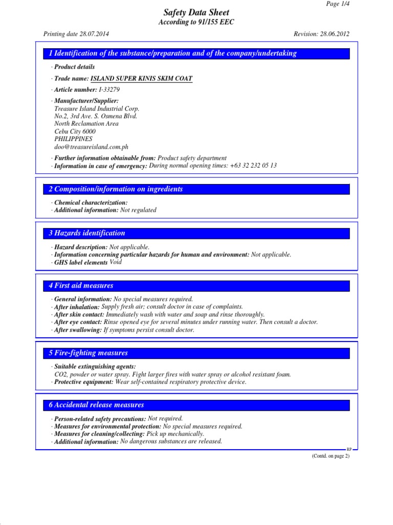Island Super Kinis Skim Coat White (RP) | PDF | Dangerous Goods ...