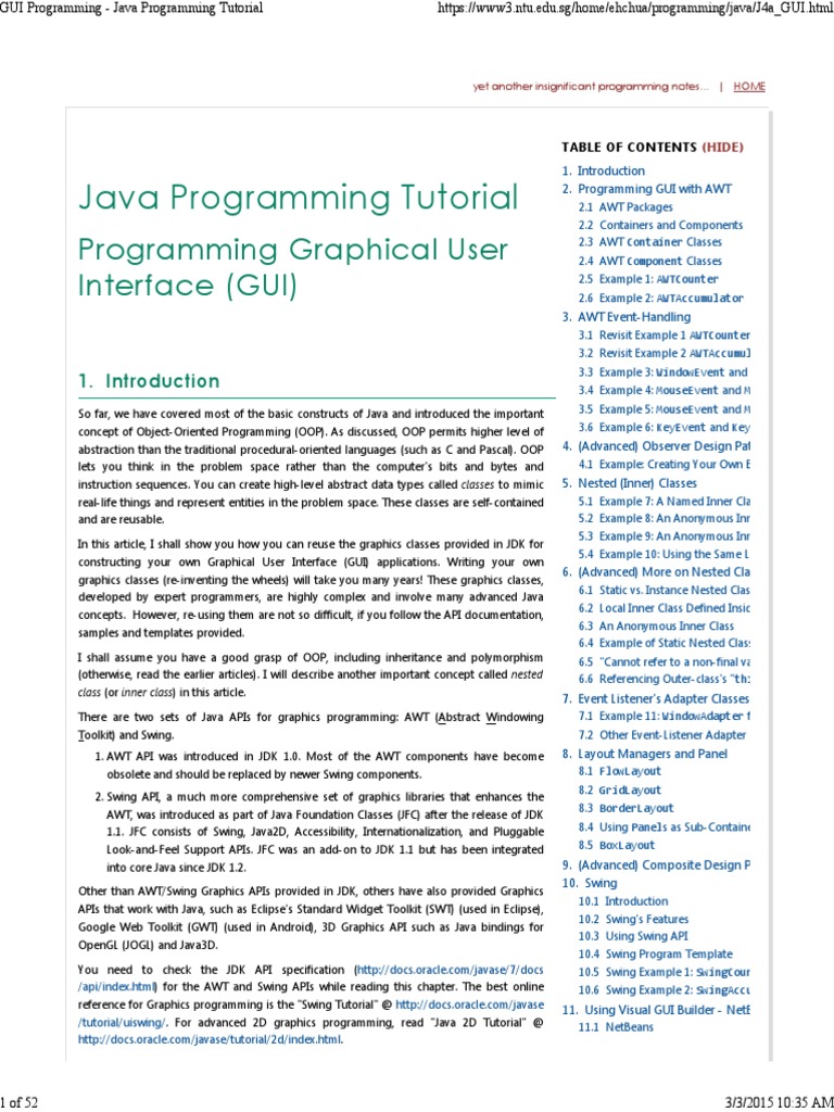 Gui Programming Java Programming Tutorial Pdf Method Computer Programming Class