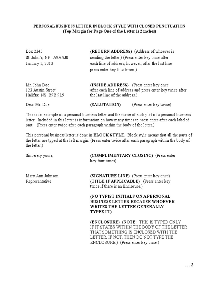 Personal Business Letter (September 2013) | PDF