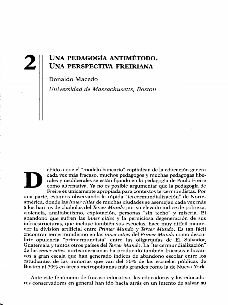 Donaldo Macedo-Una Pedagogía Antimétodo. Una Propuesta Freirena | PDF ...