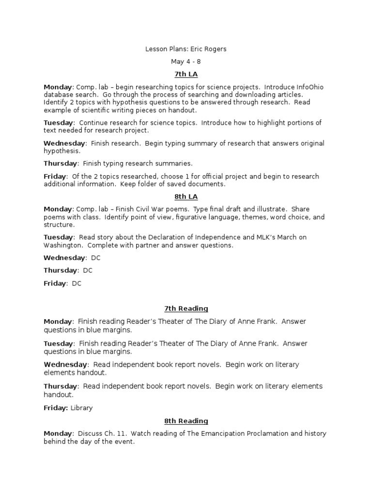 Lesson Plans2 May 4-8 | PDF