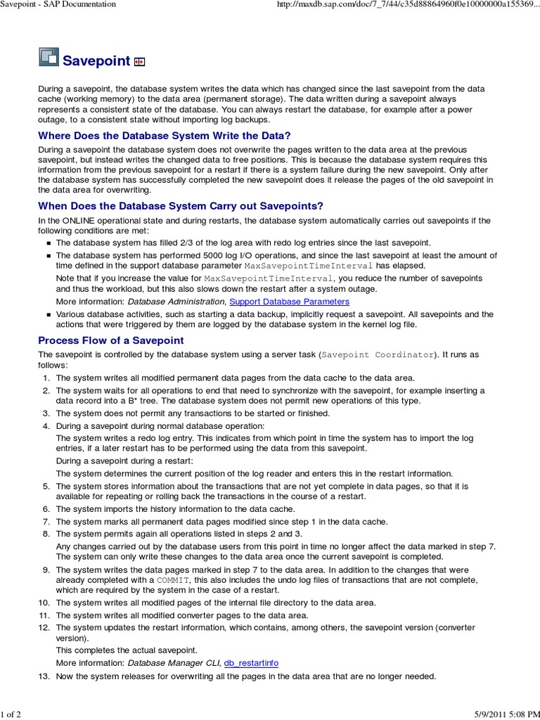 Savepoint - SAP Documentation | PDF | Database Transaction | Cache (Computing)