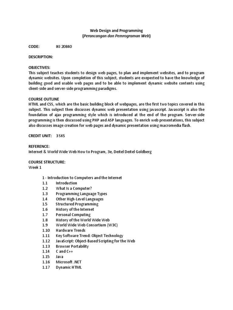 Web Design & Programming Course Outline PDF | PDF | Dynamic Web Page ...