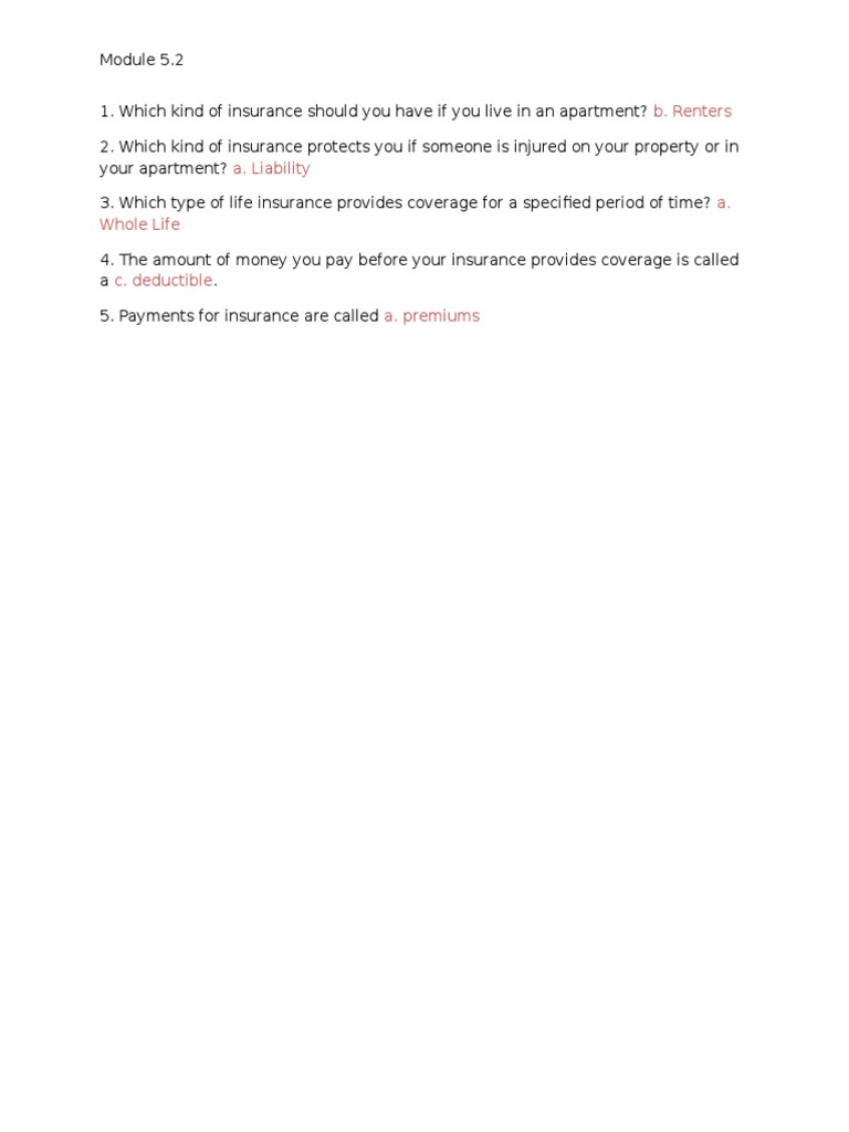 Insurance Basics Quiz Module | PDF | Law