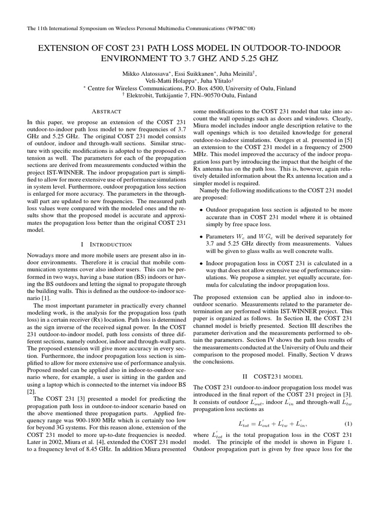 COST 231 Path Loss Model | PDF