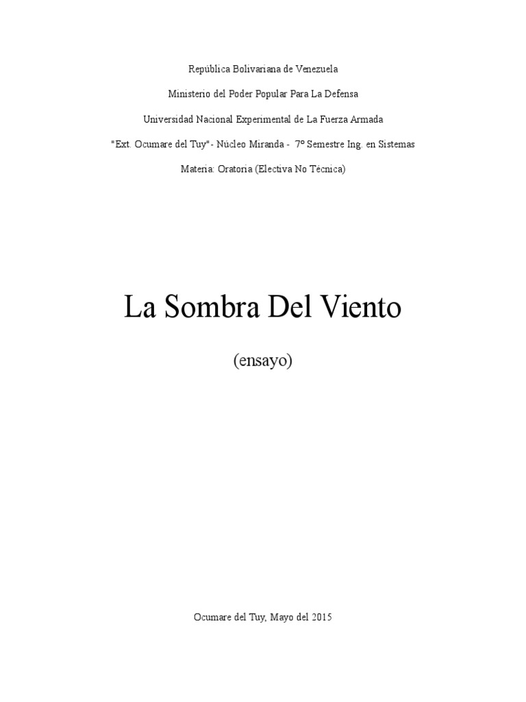 La Sombra Del Viento (Resumen Analitico) | PDF | Barcelona | Novelas