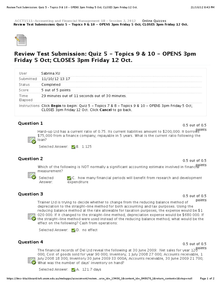 Quiz 5 | PDF | Inventory | Cost Of Goods Sold