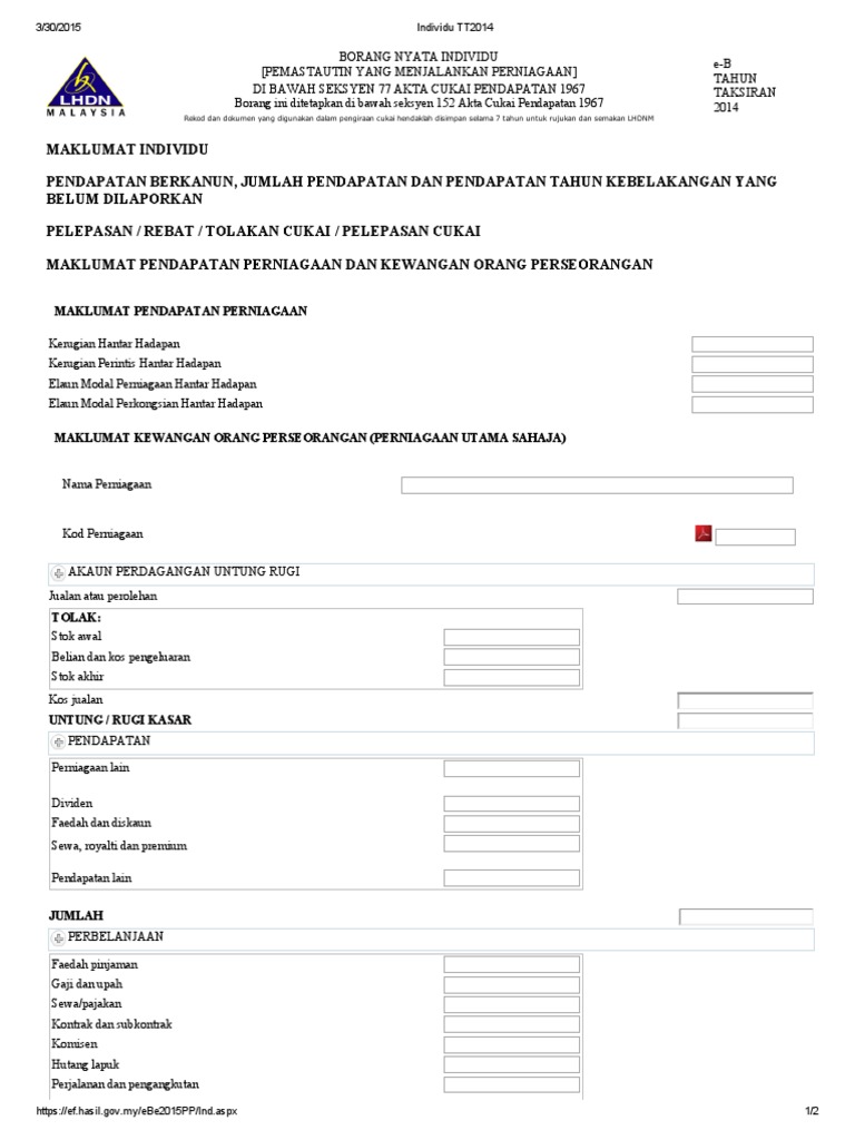Contoh Borang LHDN | PDF