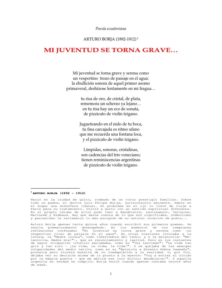 Arturo Borja Mi Juventud Se Torna Grave Pdf Poesía Francesa