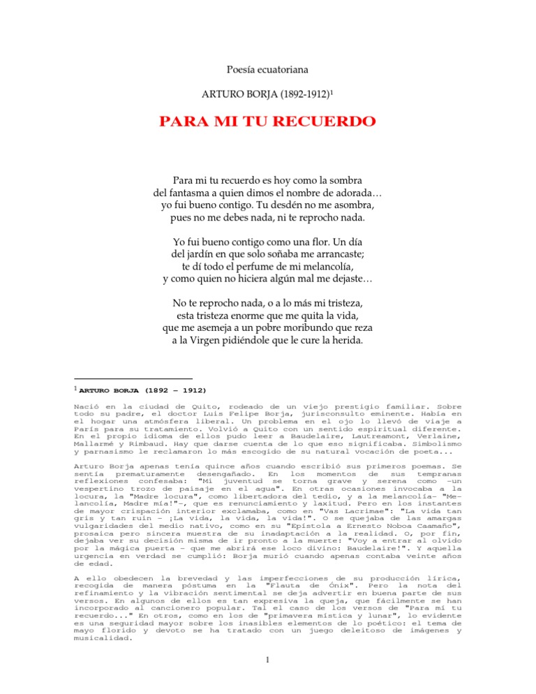 Arturo Borja - para Mi Tu Recuerdo | PDF | Poesía