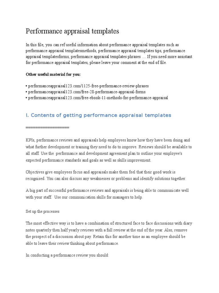 Performance Appraisal Templates Guide | PDF | Performance Appraisal ...