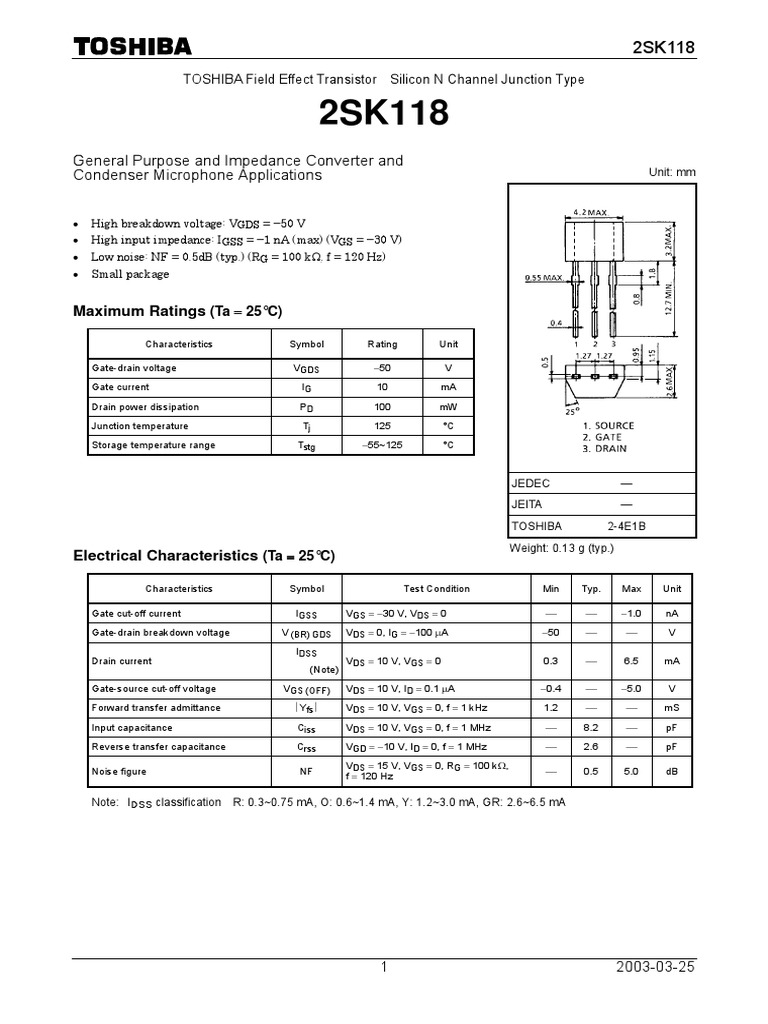 2SK118 Transistor Datasheet | PDF | Field Effect Transistor ...