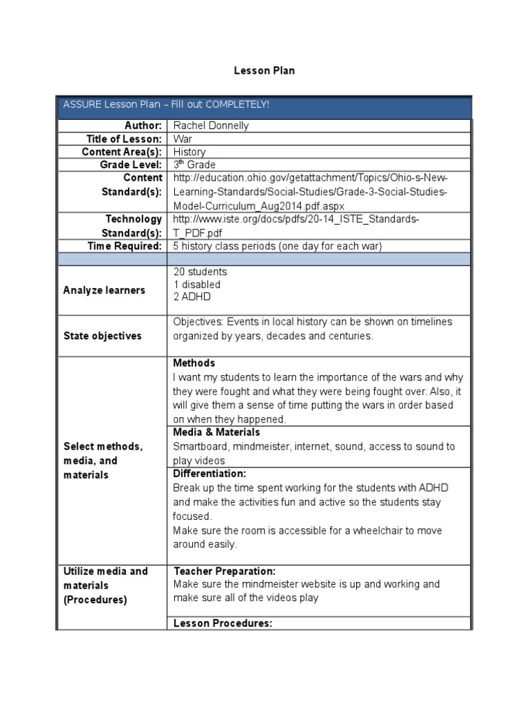 ASSURE Lesson Plan - Fill Out COMPLETELY! | PDF | Art