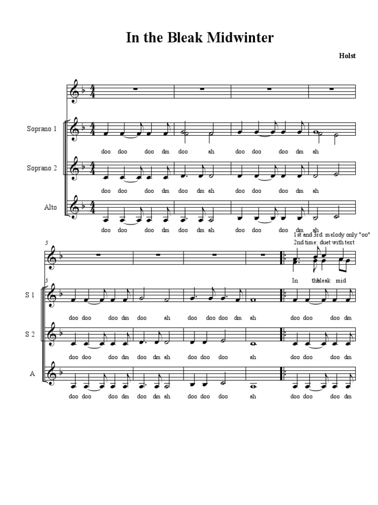 In The Bleak Midwinter Soprano 1 Pdf Vocal Music Choral Music