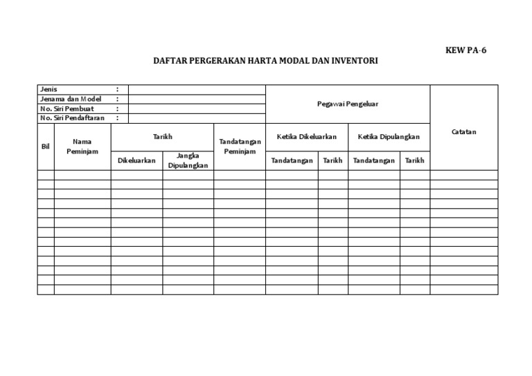 KEW - PA-6 (Daftar Pergerakan Harta Modal) | PDF