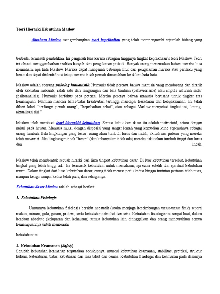 Teori Hierarki Kebutuhan Maslow | PDF