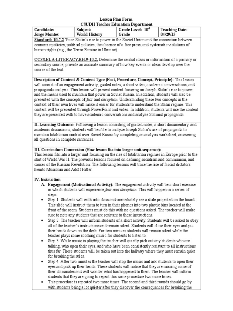 3 Joseph Stalin | PDF | Educational Assessment | Lesson Plan