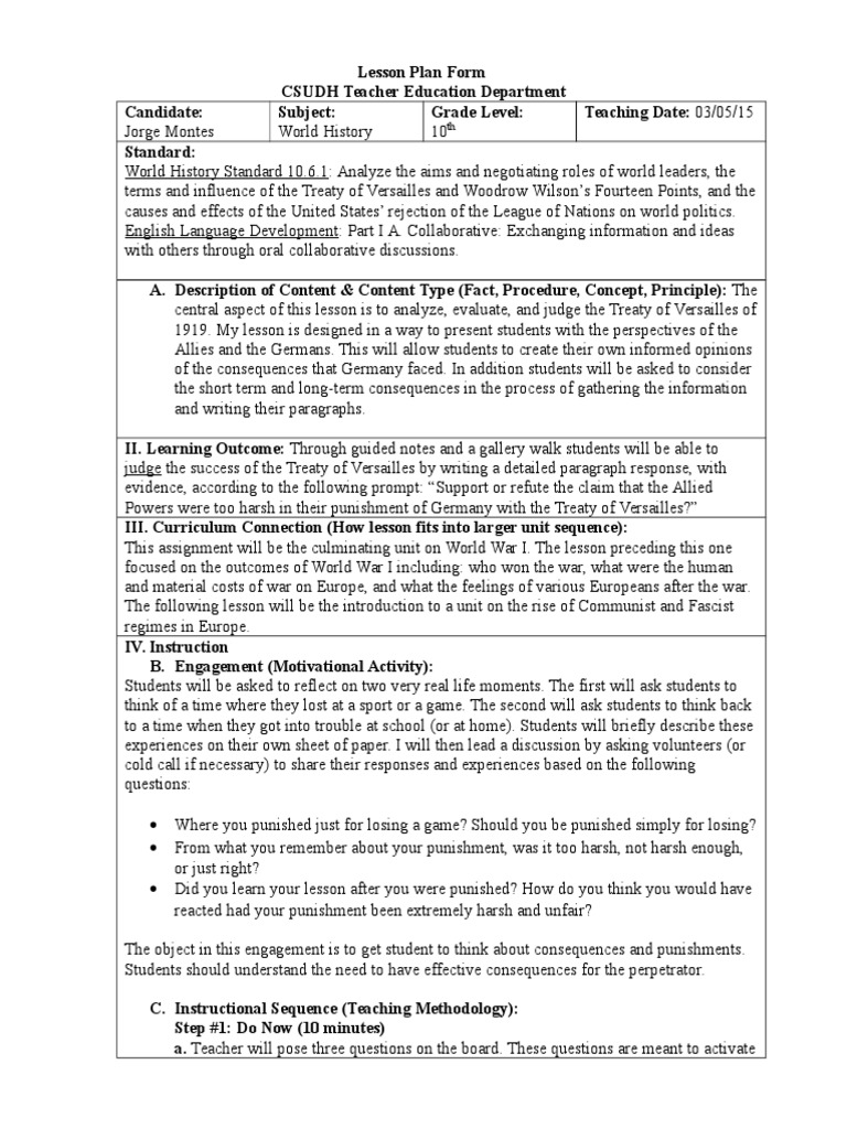 Analyzing the Treaty of Versailles | PDF | Educational Assessment ...