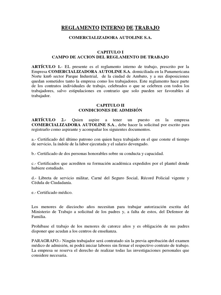 Reglamento Interno de Trabajo | Derecho laboral | Salario