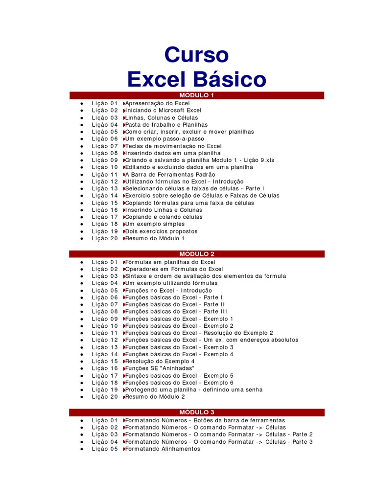 Excel Básico | PDF | Microsoft Excel | Planilha