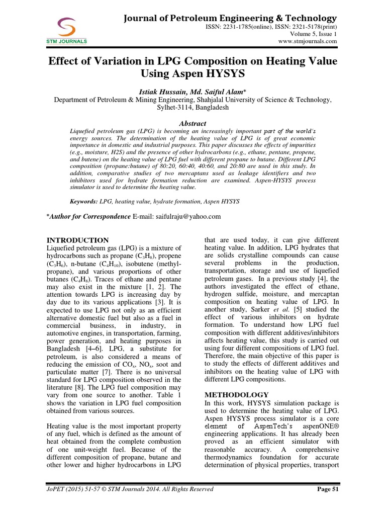 Effect of Variation in LPG Composition On Heating Value Using Aspen ...