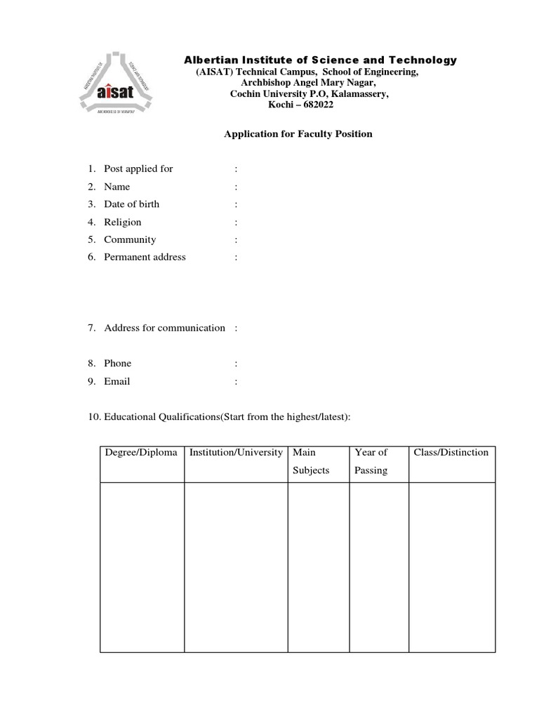 Faculty Application Form | PDF