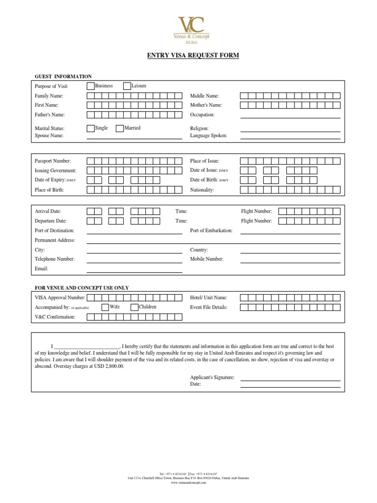 Dubai Visa Application Form | PDF