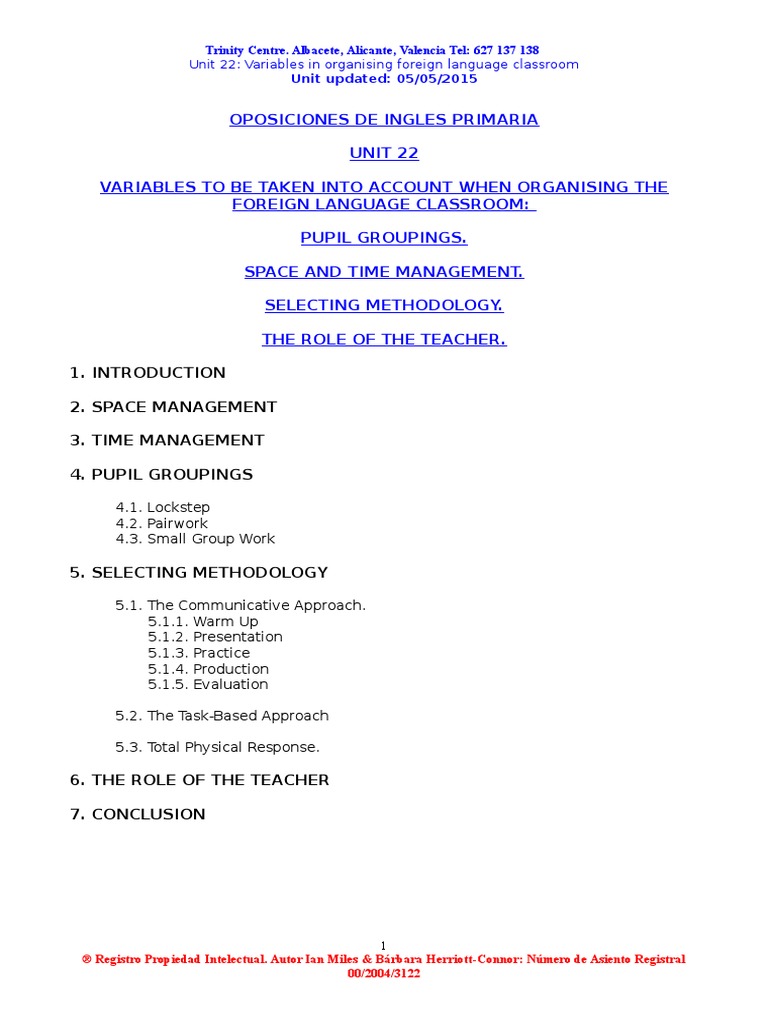 Tema 22 Oposiciones Inglés Maestros 2015 | PDF | Classroom | Teachers
