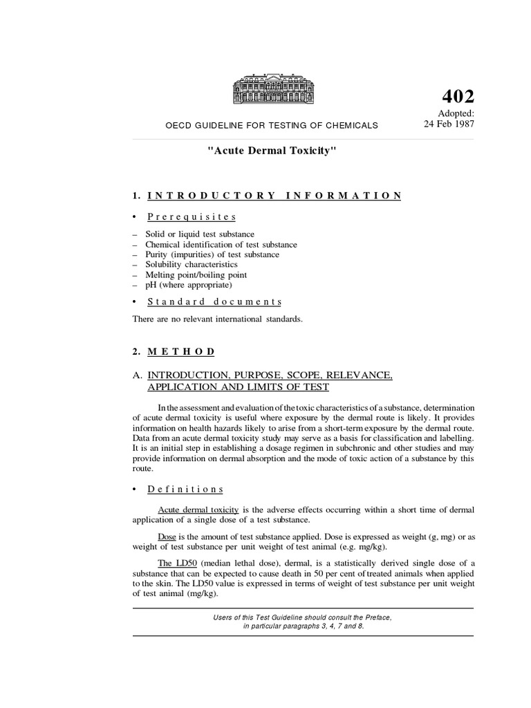 Oecd 402 | PDF | Toxicity | Dose (Biochemistry)