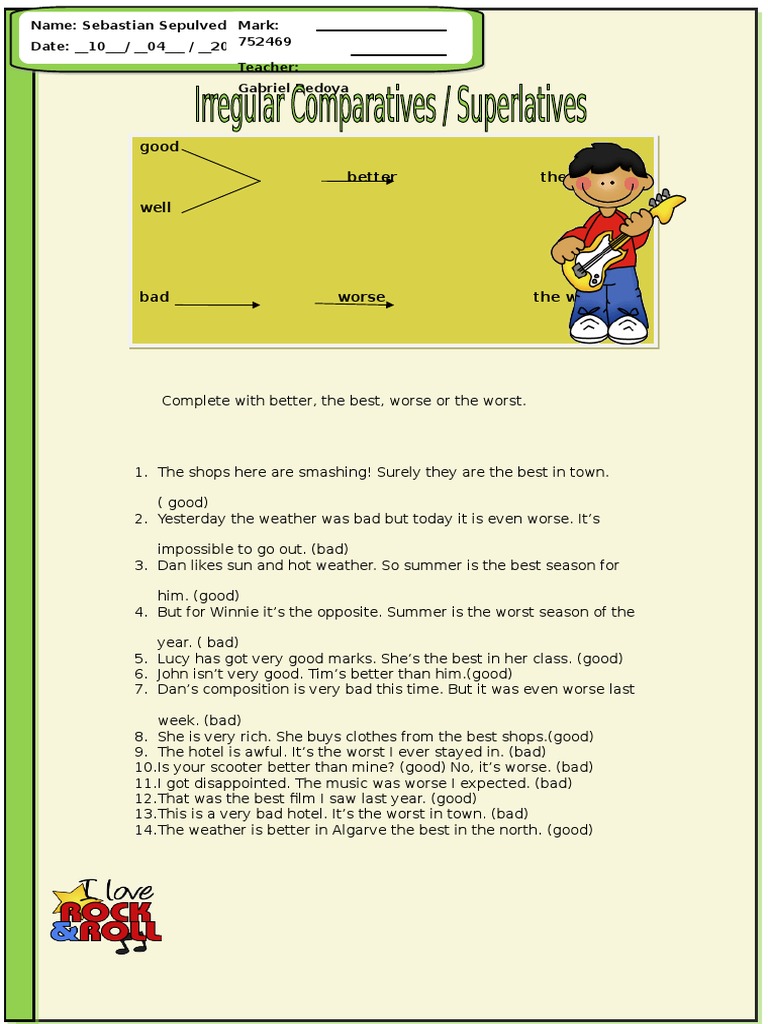 Irregular Comparatives and Exercises | PDF