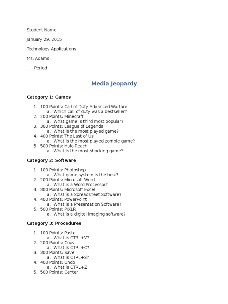 Jeopardy Planning Example2 | PDF | Computers