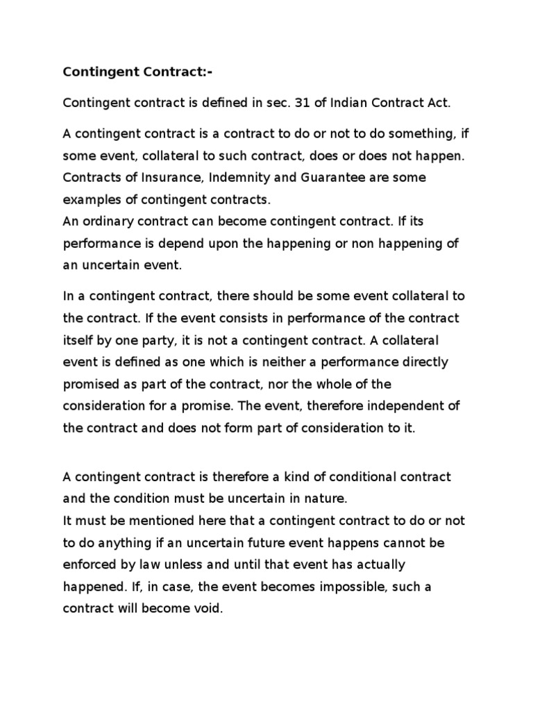 Contingent Contract | PDF | Guarantee | Consideration