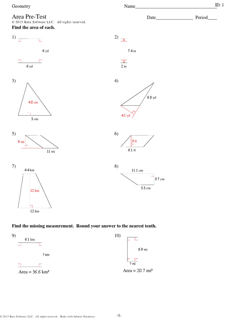 Geometry - Area Pre-Test | PDF