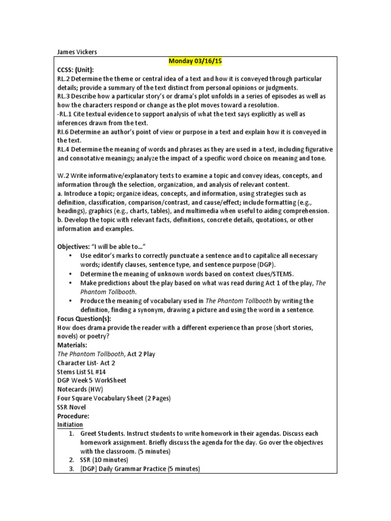 Drama Unit Lesson Plan Week 6 | PDF | Reading Comprehension | Vocabulary